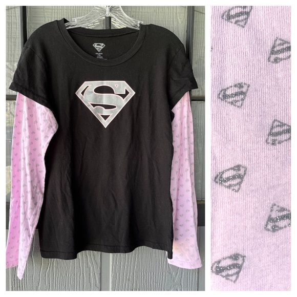Disney | Tops | Superman Or Supergirl Logo Top Layered Look Black Body ...